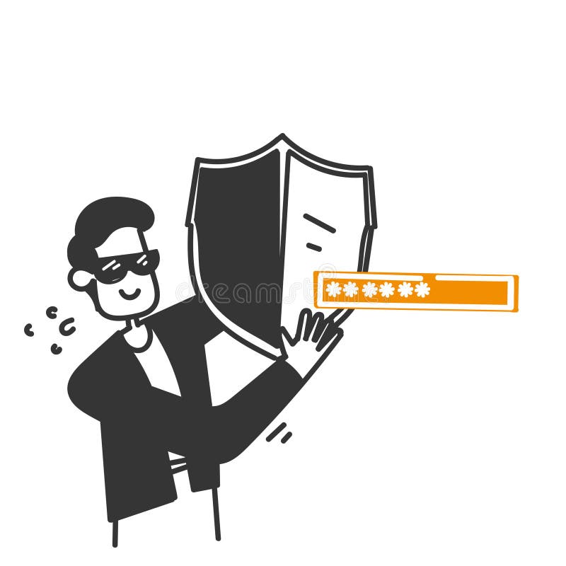 Doodle Shield with Password in Cartoon Style Drawn Stock Illustration ...