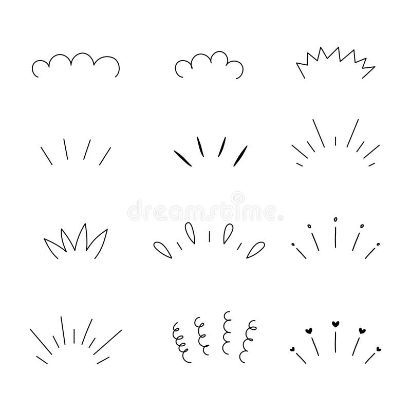 Doodle Shine Sunburst Sparkle Ray Elements. Hand Drawn Pop Surprise ...