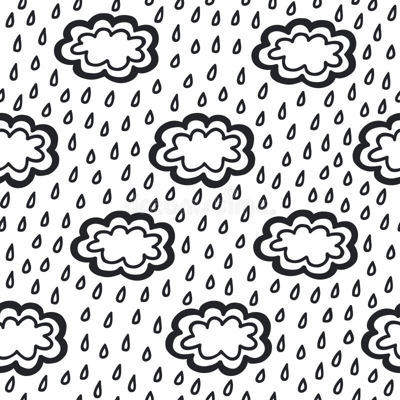 Doodle Simple Clouds Rain Seamless Pattern Stock Vector - Illustration ...