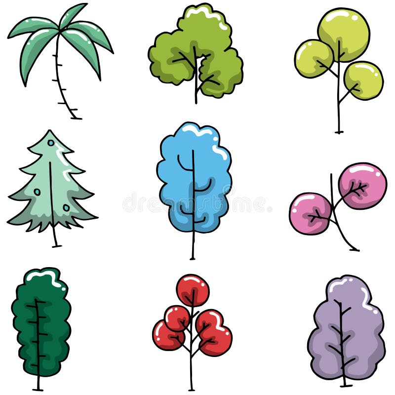 Doodle of Simple Tree Collection Stock Vector - Illustration of design ...