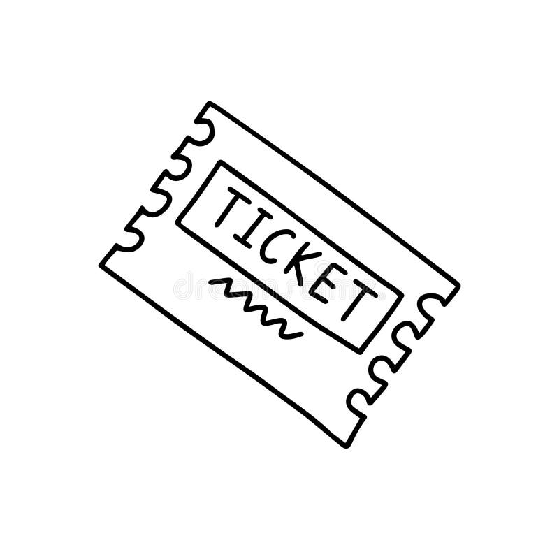 Doodle Single Hand Drawn Ticket. Isolated Drawing Clipart on a White ...