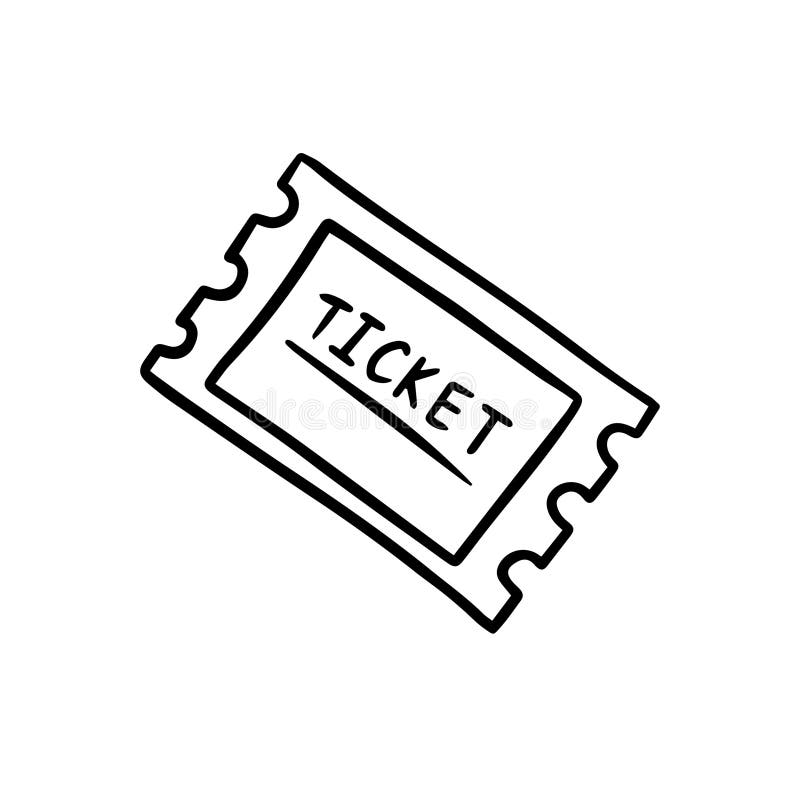 Doodle Single Hand Drawn Ticket. Isolated Drawing Clipart on a White ...