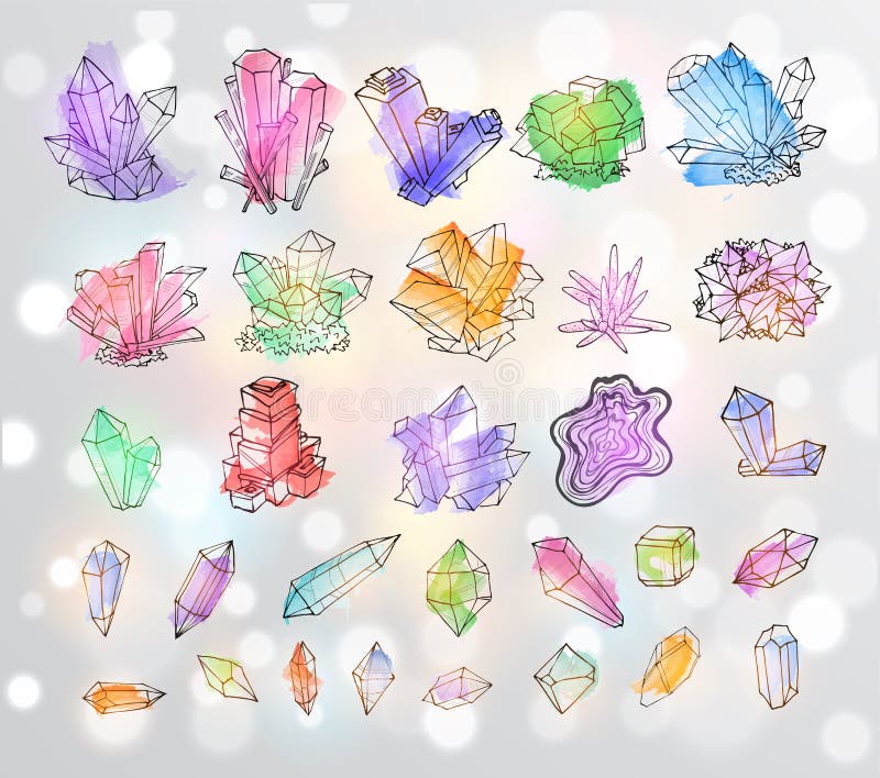 Doodle Sketch Colored Crystals. Collection of Minerals Stock Vector ...