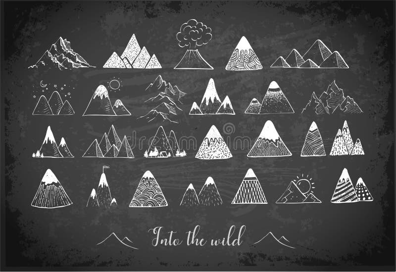 Doodle Sketch Mountains on Blackboard Background Stock Vector ...