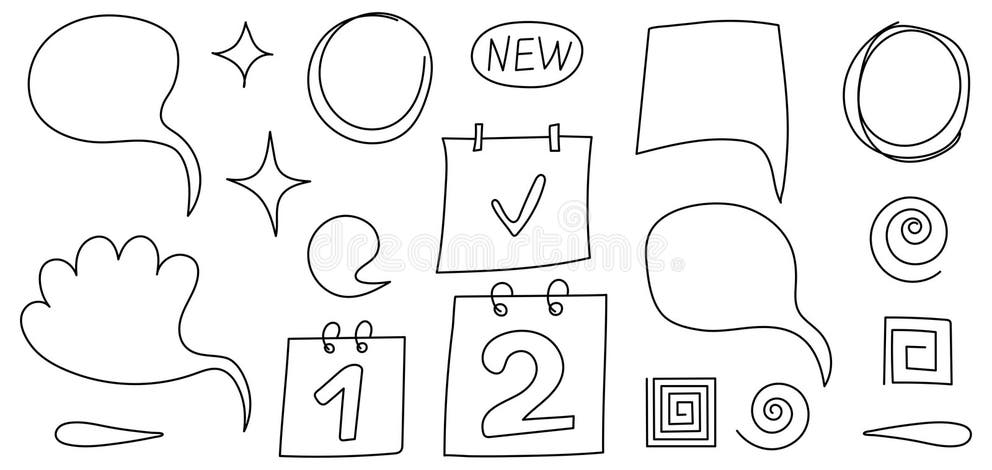 Doodle Sketch Set. Frame, Star, Check Mark, Calendar Date and Pattern ...