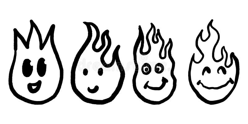 Doodle Sketch Style of Emoji Fire Smiling Icon Vector Illustration for ...