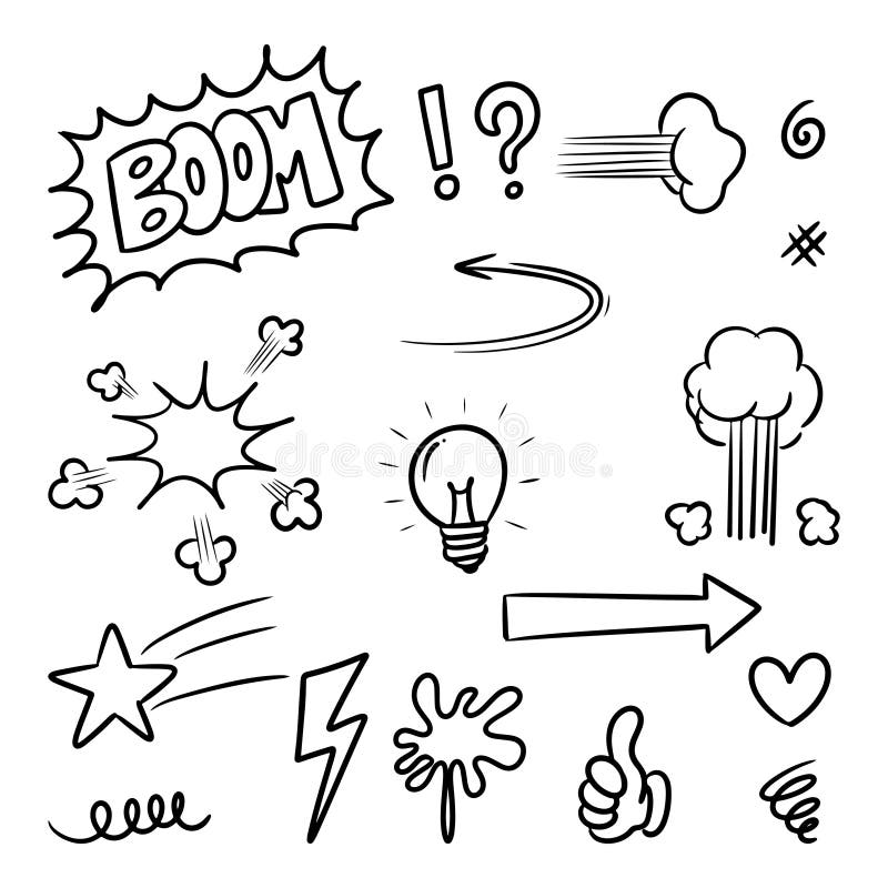 Doodle Sketch Style of Hand Drawn Comic Elements Cartoon Vector ...