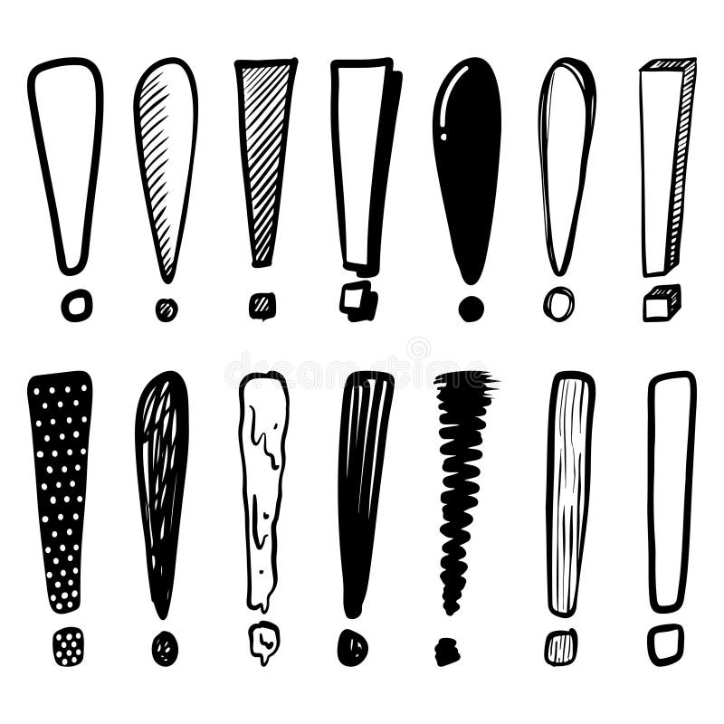 Doodle Sketch Style of Hand Drawn Exclamation Point Vector Illustration ...