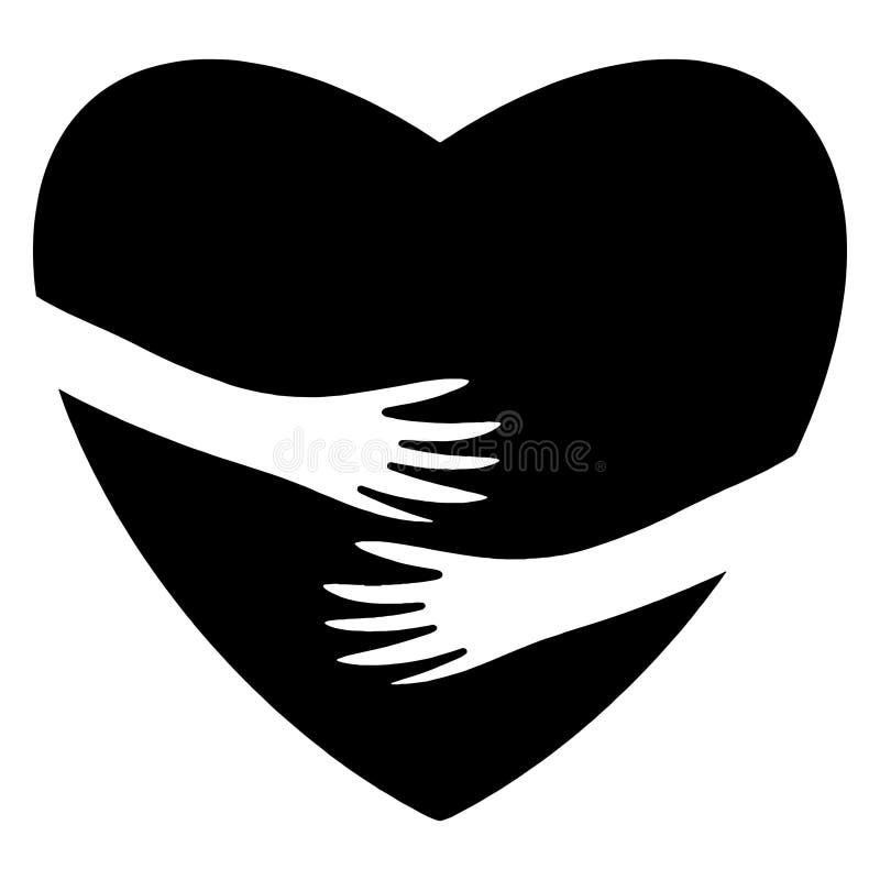 Doodle Sketch Style of Heart with Hand Hug Gesture Vector Illustration ...