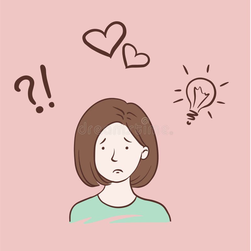 Doodle Sketch Woman Thinks Making a Choice. Simple Illustration. Stock ...