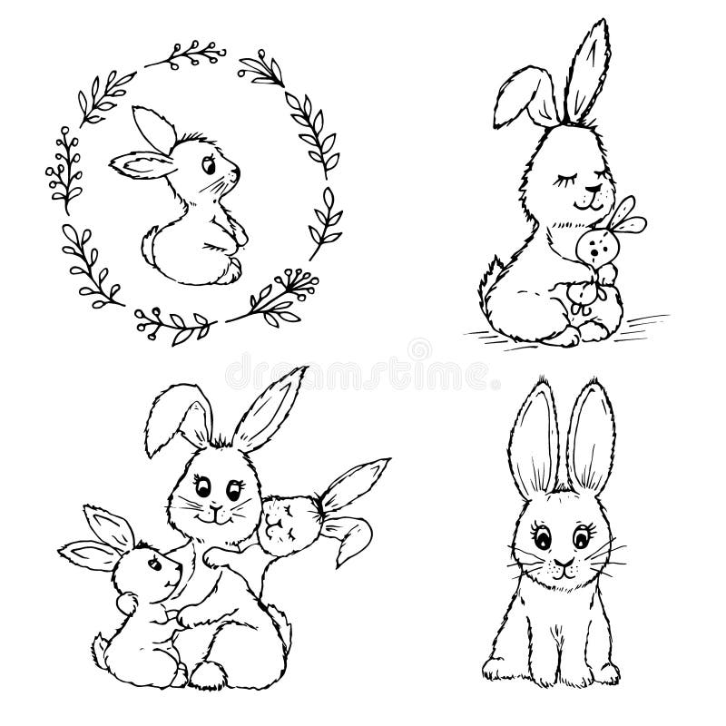 Doodle small rabbits stock vector. Illustration of adorable - 108259485