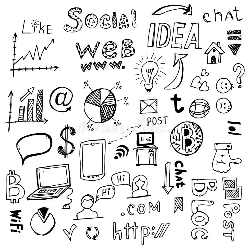 Doodle Social Network Internet Connection Stock Vector - Illustration ...