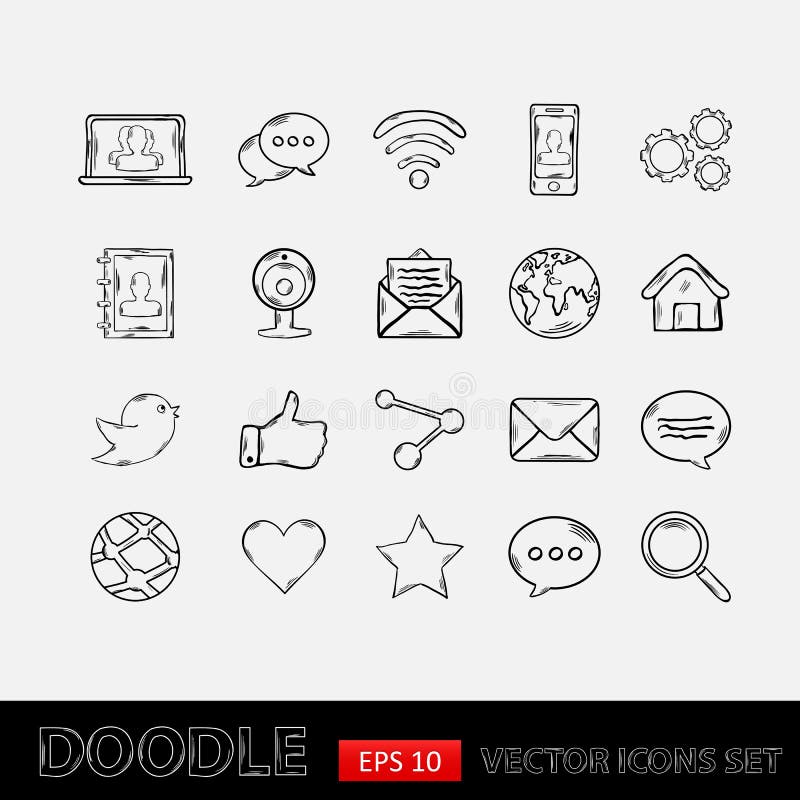Doodle Social Network Set stock vector. Illustration of lightbulb ...