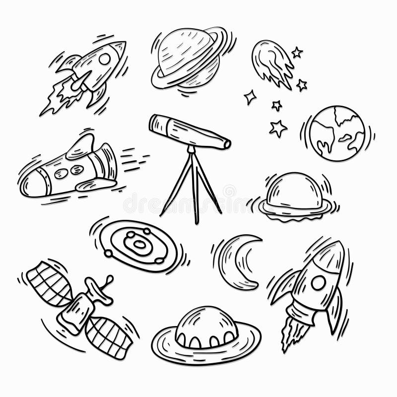 Space and Universe Doodle Vector Illustration Set Stock Vector ...