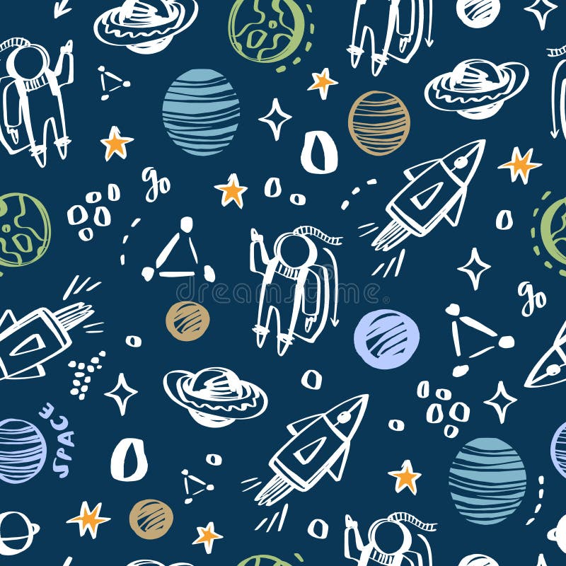 Doodle Space Pattern, Hand Drawing Vector EPS Illustration Stock ...