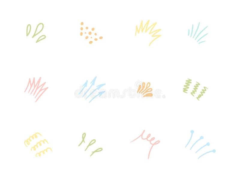 Doodle Sparkle Ray Elements. Hand Drawn Color Pop Surprise Line Frame ...