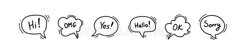 Doodle Speech Balloon with Text. Cute Line Manga Style Cloud ...