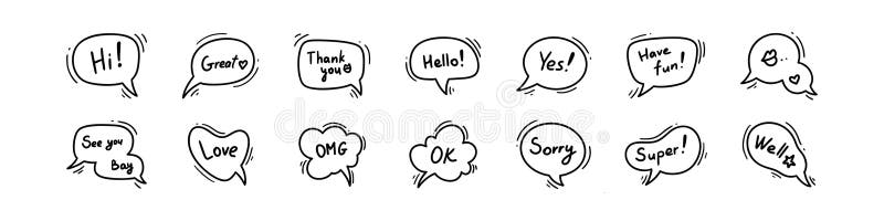 Doodle Speech Baloons with Text. Cute Line Manga Style Cloud ...