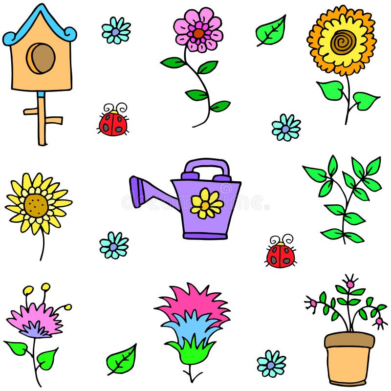 Doodle of Spring with Flower Stock Vector - Illustration of water ...