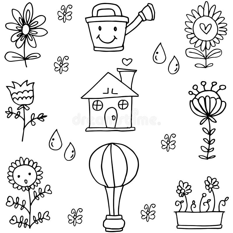 Doodle Art of Spring Collection Stock Vector - Illustration of grow ...