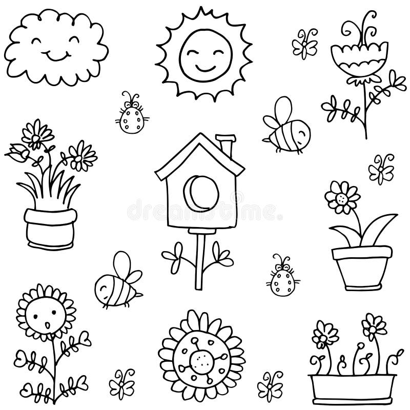 Doodle of Spring Theme Vector Stock Vector - Illustration of flower ...