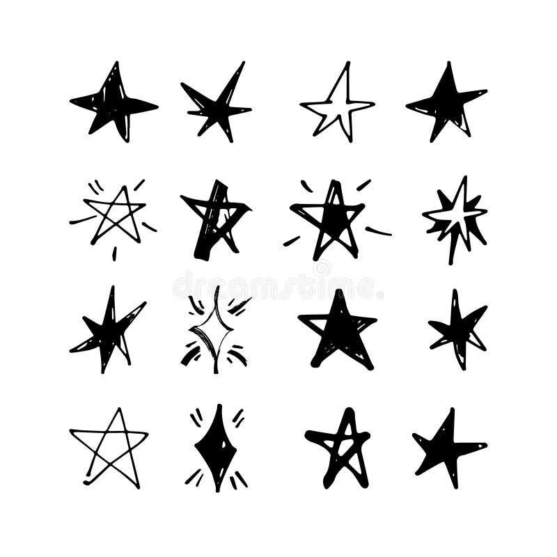 Doodle Star Set. Hand Drawn Stars and Sparkles Symbols. Vector Stock ...
