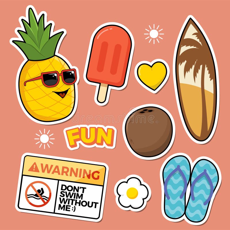Doodle Sticker Pack Vector, Healthy Food and Positive Quotes Stock ...