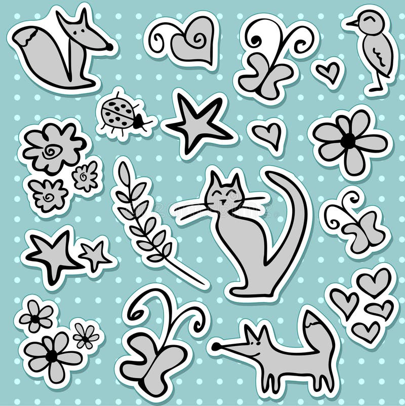 Doodle stickers stock vector. Illustration of sticker - 24524619