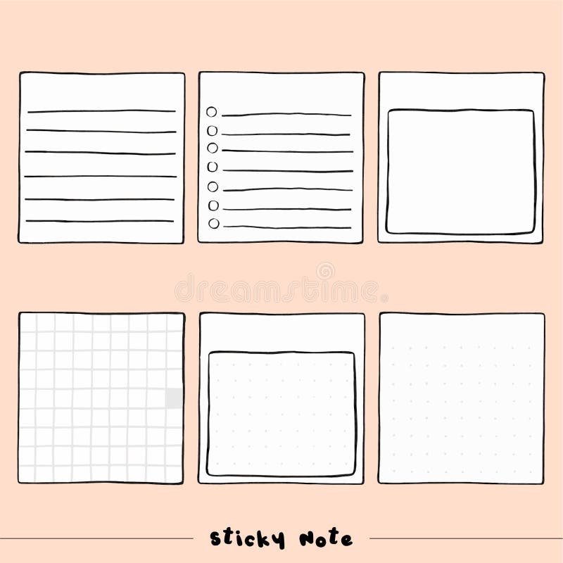 Doodle Sticky Notes Hand Drawn Memo Vector Set Stock Illustration ...