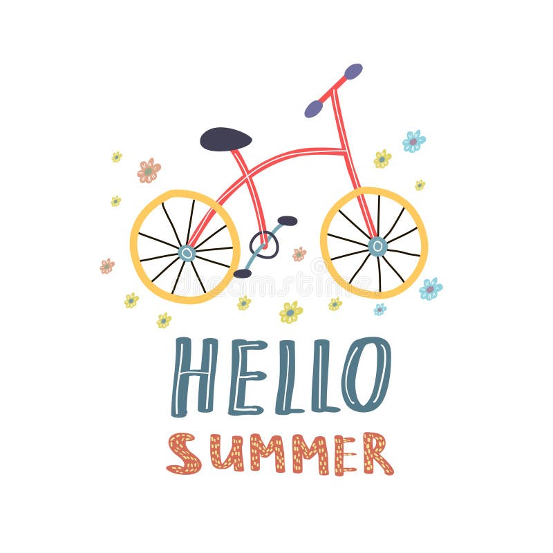 Illustration with Bike in Doodle Style. Summer. Vector Flat ...