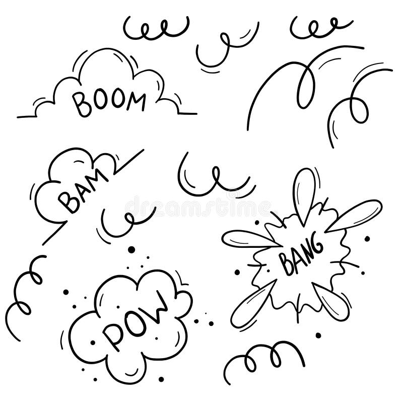 Doodle Style Bomb Explosion Set. Speech in Bubbles Stock Vector ...