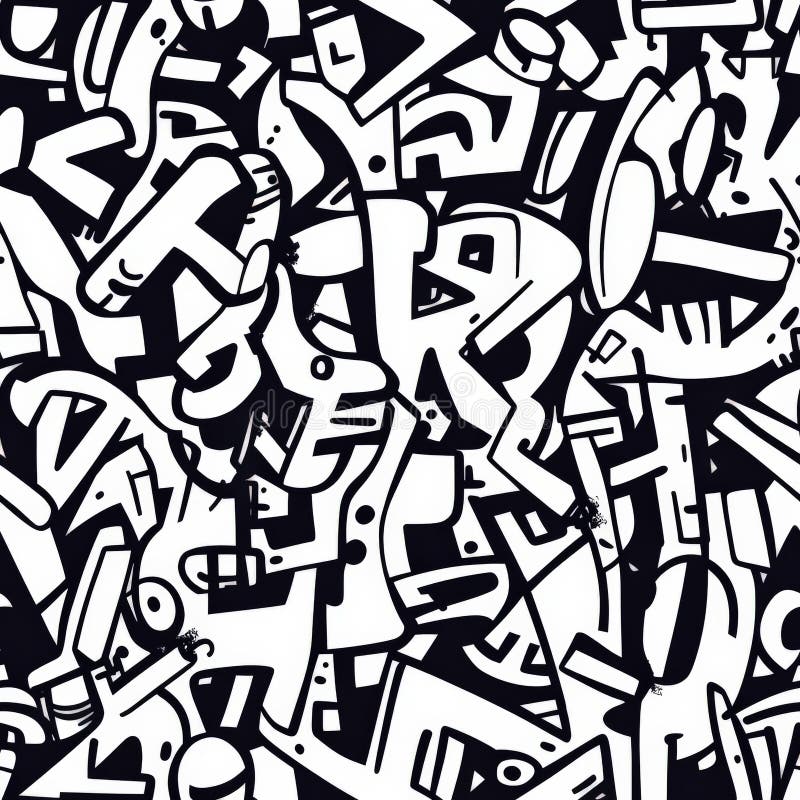 A Doodle-style Graffiti Pattern with Bold, Exaggerated Hand-drawn ...