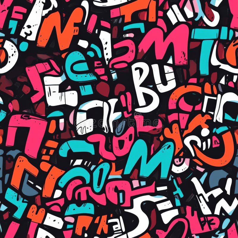 Doodle Style Graffiti Pattern Bold Exaggerated Hand Drawn Letters ...