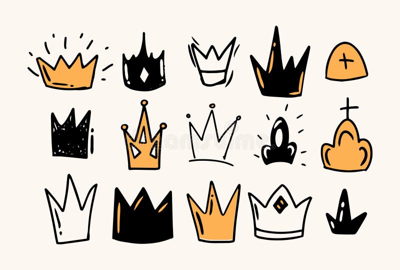 Doodle Style Hand Drawing. Colored Crowns, Different Shapes. Isolated ...