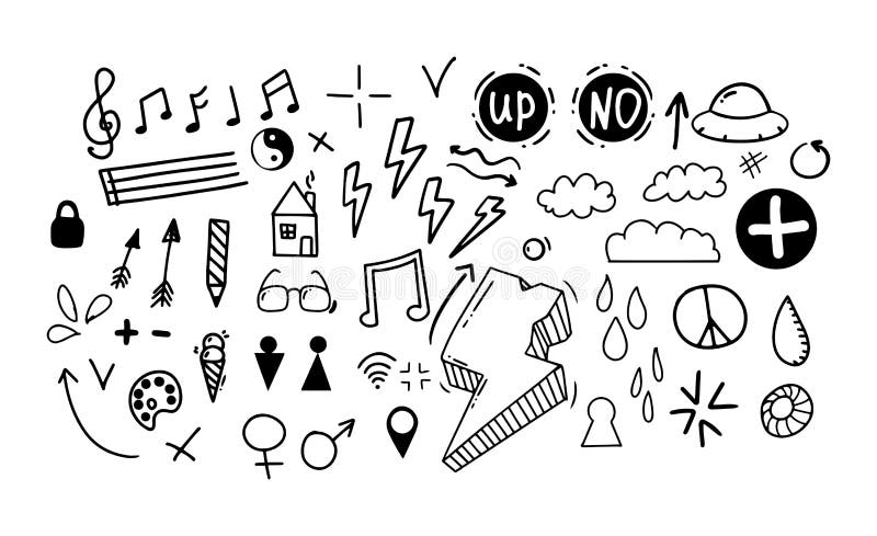 Doodle Style Hand Drawing. Set of Different Drawings Stock Illustration ...