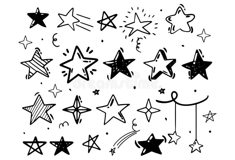 Doodle Style Hand Drawing. Stars of Different Shapes Stock Illustration ...