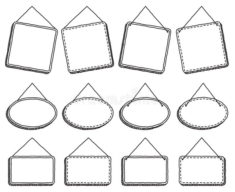 Doodle Style Hanging Signs or Frames Stock Illustration - Illustration ...