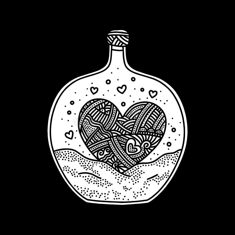 Doodle Style Illustration. a Heart Inside the Bottle, a Design Element ...
