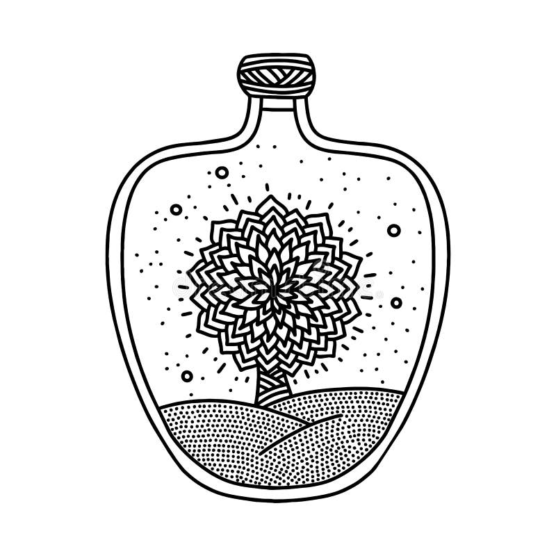 Doodle Style Illustration. the Tree Inside the Bottle, Hand-drawn Stock ...