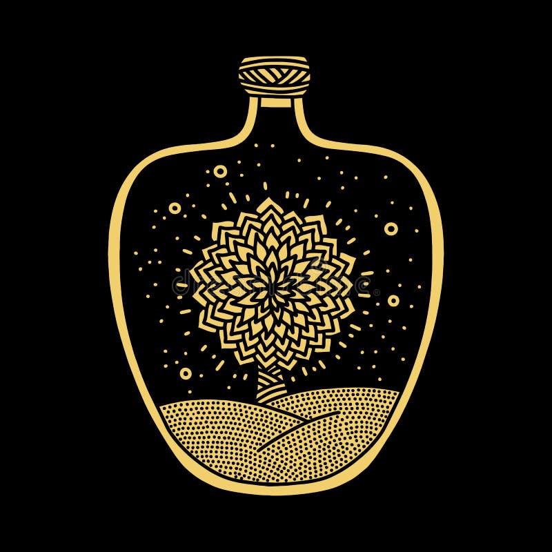 Doodle Style Illustration. the Tree Inside the Bottle, Hand-drawn Stock ...