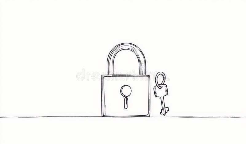 In a Doodle Style, a Lock and Padlock is Continuously Drawn in One Line ...