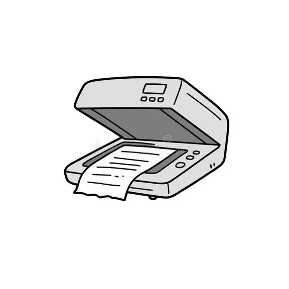Doodle Style Scanner in Grey and White Scanning a Document Stock Image ...