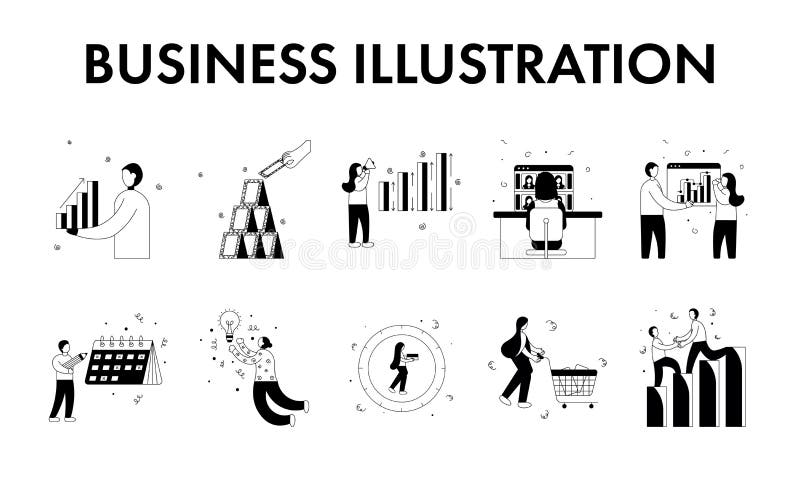 Doodle Style Set of Business Concept on White Stock Illustration ...