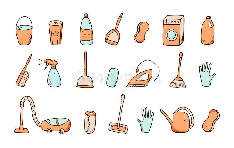 Doodle Style Vector Cleaning Elements. a Set of Drawings of Cleaning ...