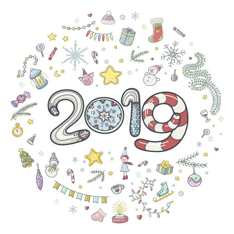 Doodle Style 2019 Vector Drawing Stock Vector - Illustration of cute ...