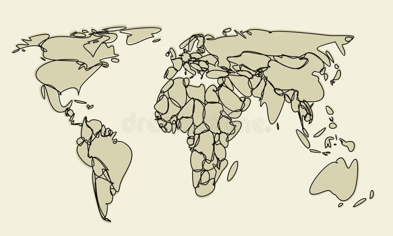 Doodle Style World Map Casual Linear Vector Stock Vector - Illustration ...