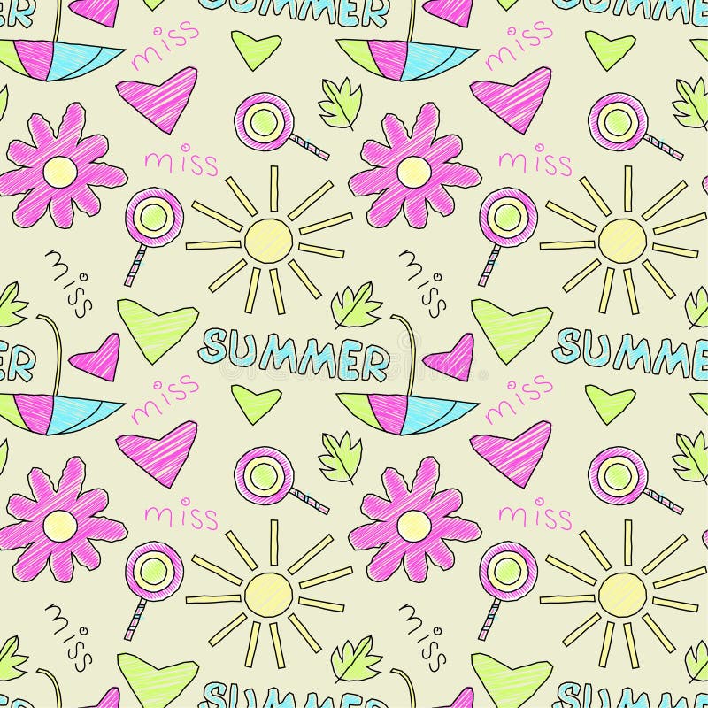 Doodle summer pattern stock vector. Illustration of drawn - 34498407