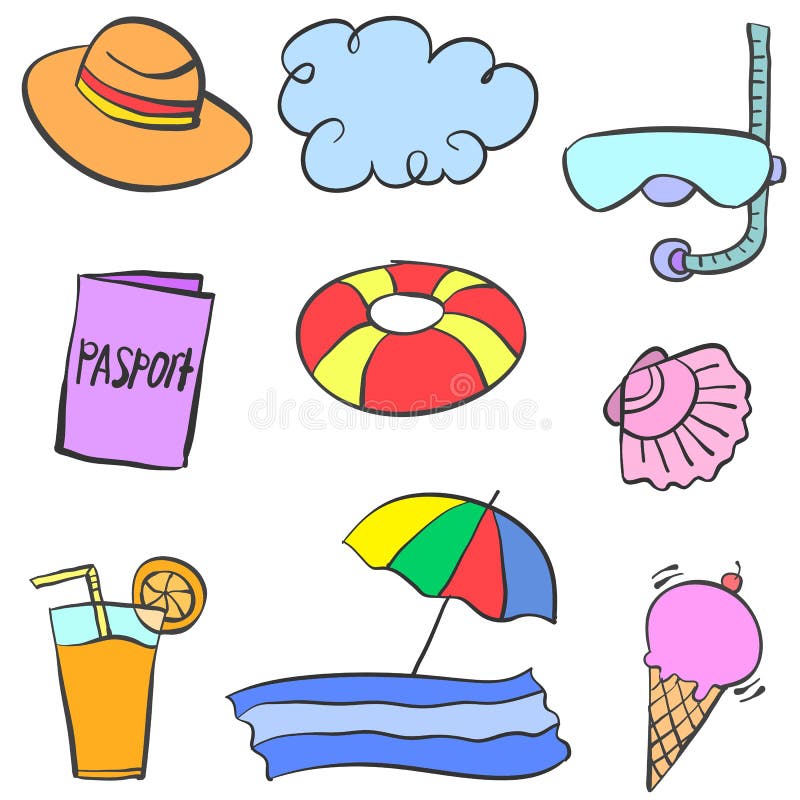 Doodle Summer Theme with Object Stock Vector - Illustration of holiday ...