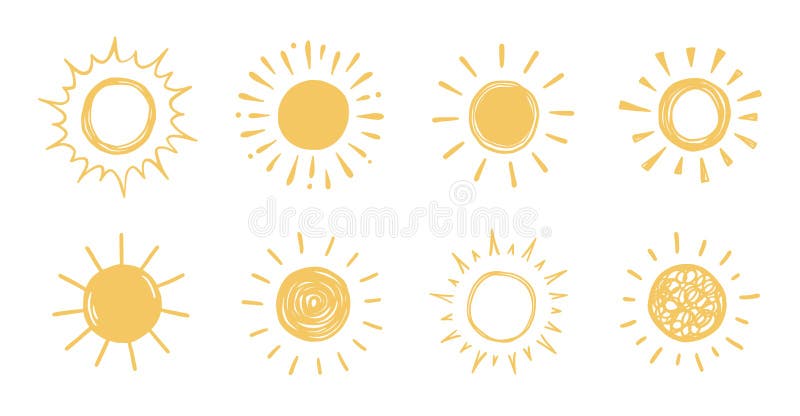 Doodle Sun Sketch Illustration. Hand Drawn Cute Orange Sun Set ...