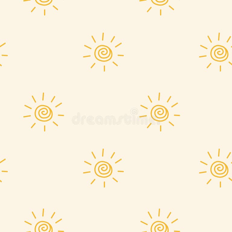 Doodle Sunny Seamless Pattern on Beige Background. Stock Illustration ...